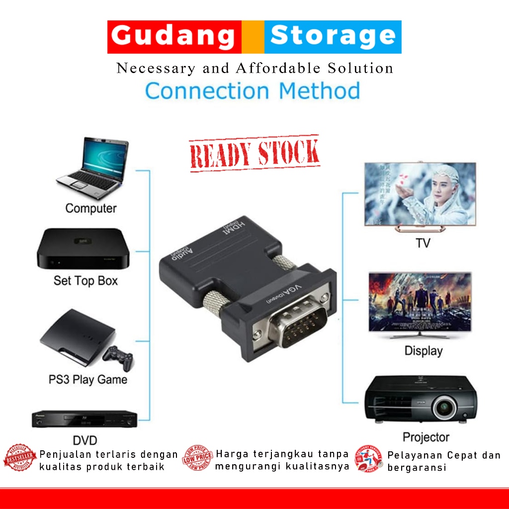 Jual [Gudang Storage Official] Adaptor Converter HDMI Female to VGA ...