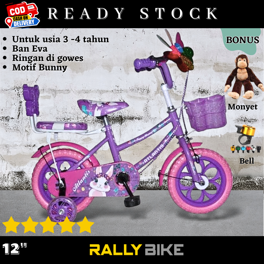 Jual Sepeda anak perempuan cewek roda 4 empat ukuran 12" inch keranjang ...