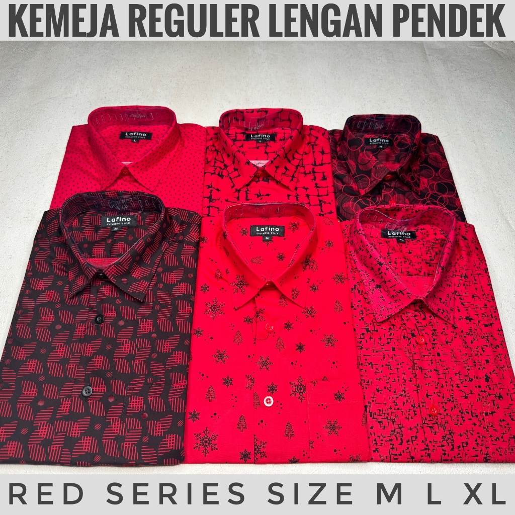 Jual LAFINO BASIC - kemeja motif pria lengan pendek corak warna merah red series | Shopee Indonesia