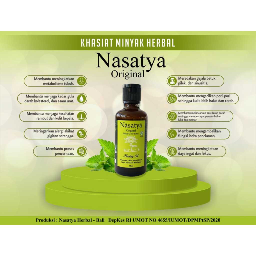 Jual NASATYA ORIGINAL HIJAU HERBAL HEALING OIL (56 ML) & ROLL ON (10 ML ...