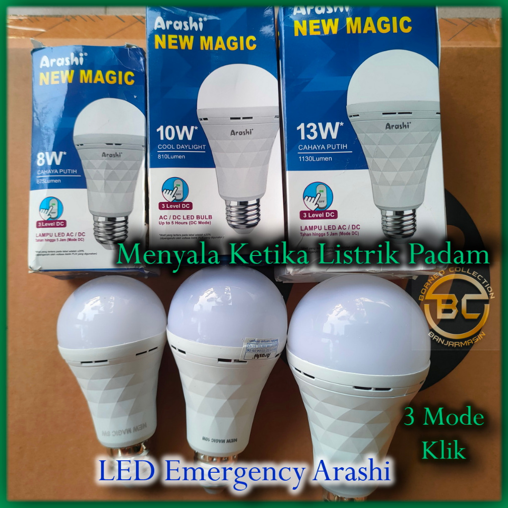 Jual Lampu Emergency LED Arashi New Magic 8W 10W 13W Menyala Ketika Listrik Padam Surya | Shopee ...
