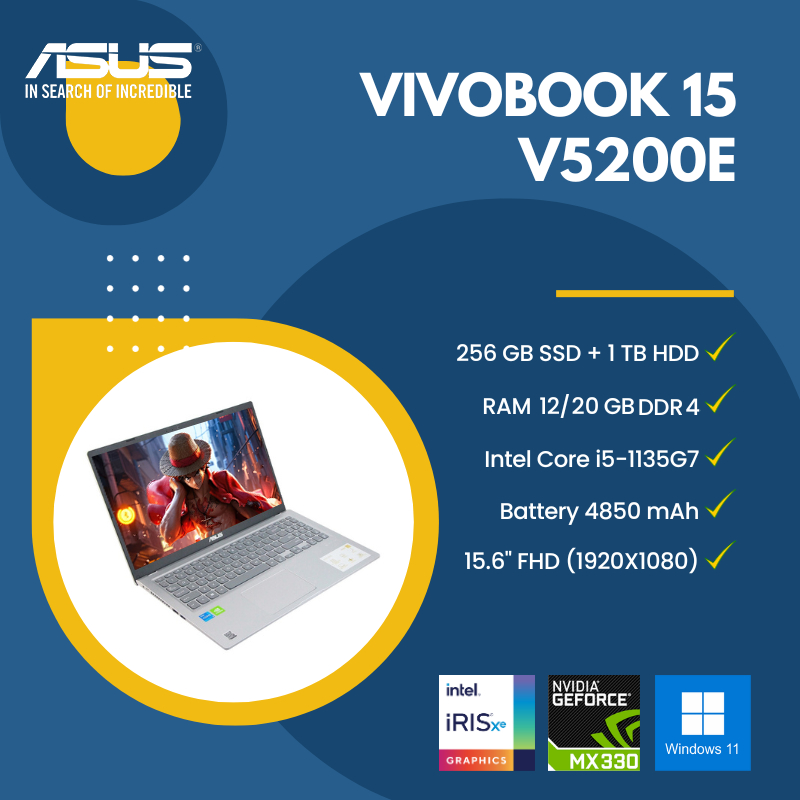 Jual LAPTOP GAMING ASUS DUAL STORAGE VIVOBOOK V5200E INTEL CORE i5 GENERASI 11 SSD 256 GB + HDD ...
