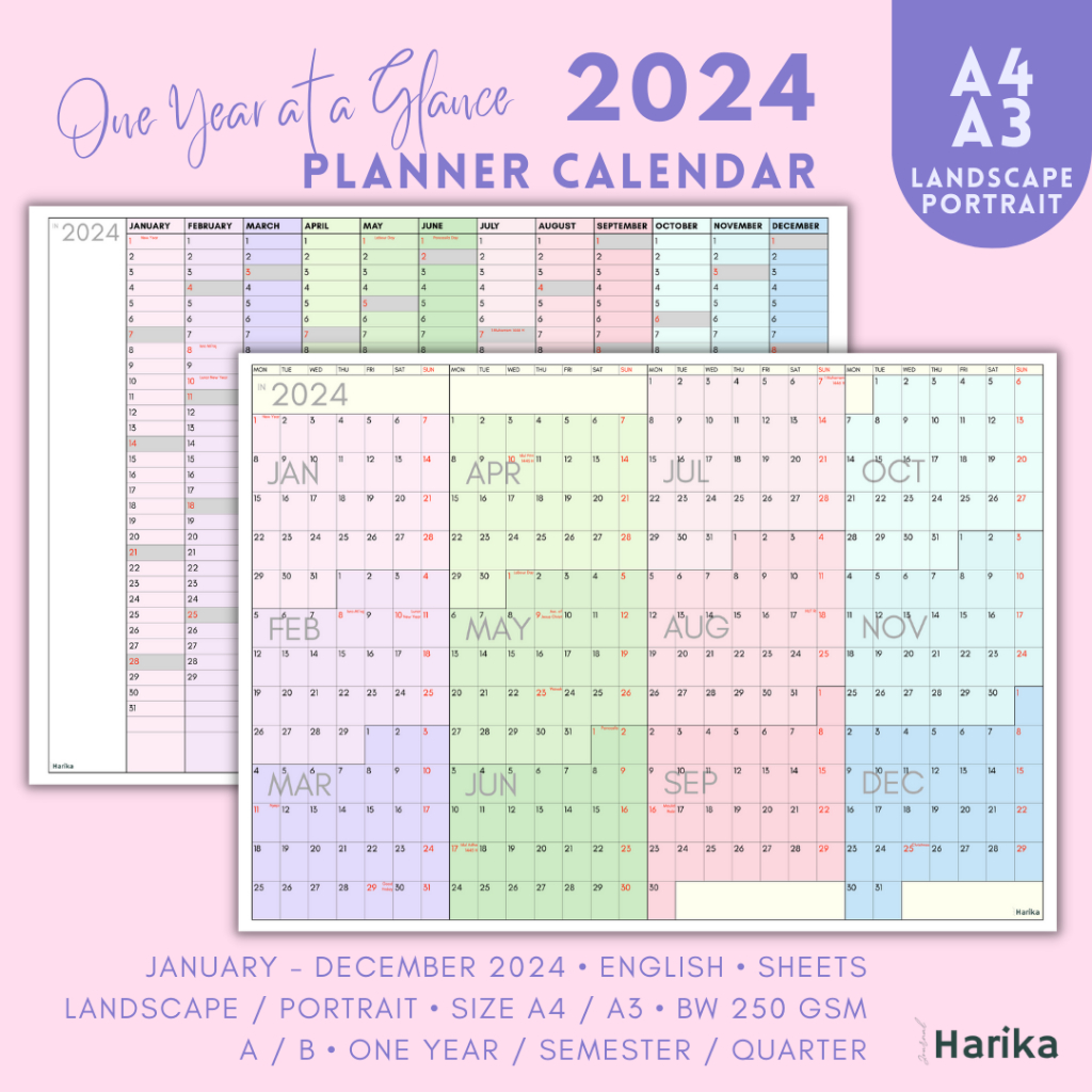 Jual 2025 Planner Calendar/Kalender | A4/A3 | One Year at a Glance ...