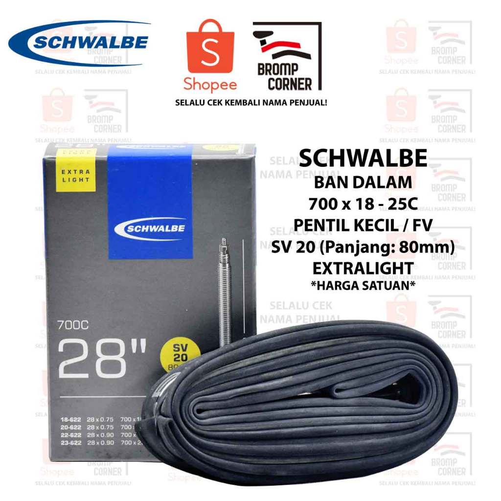 Jual SCHWALBE BAN DALAM 700 x 18-25C EXTRALIGHT SV 20 PENTIL KECIL 80mm | Shopee Indonesia