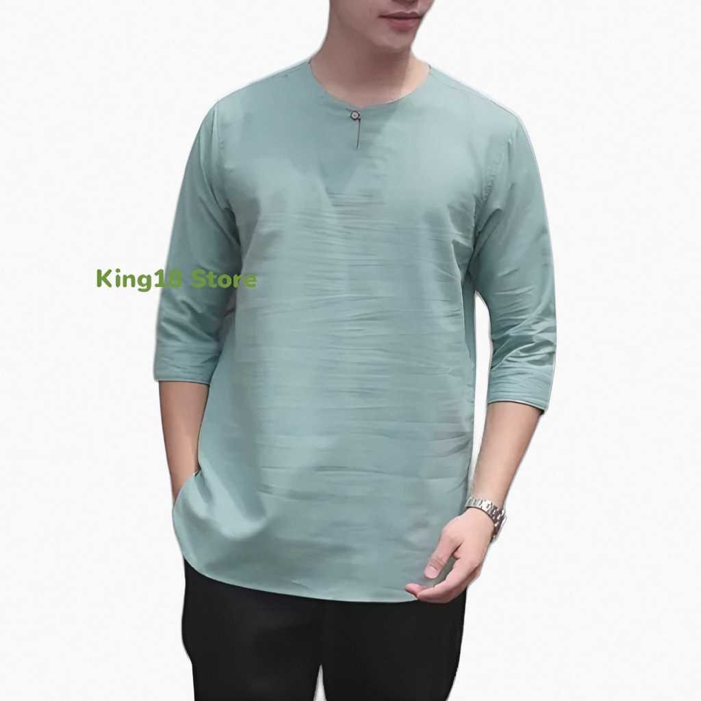 Jual Baju Koko Tanpa Kerah Lengan 3/4 Pria Dewasa Katun Nyaman Basic ...