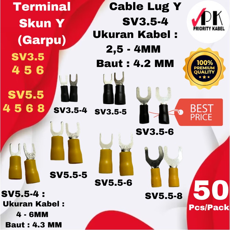 Jual Terminal Kabel Skun Y Garpu Fork LOTUS SV3.5-4 & SV5.5-4 Untuk Ukuran Kabel 2,5-4 & 4-6MM ...