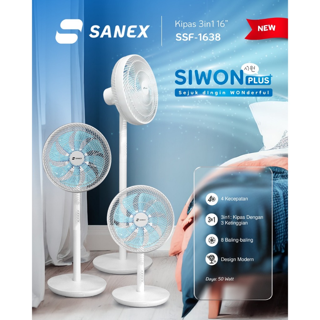Jual SANEX Smart Stand Fan SIWON Plus Kipas Berdiri Pintar 3 in 1 16 Inch SSF 1638 R + Remote ...