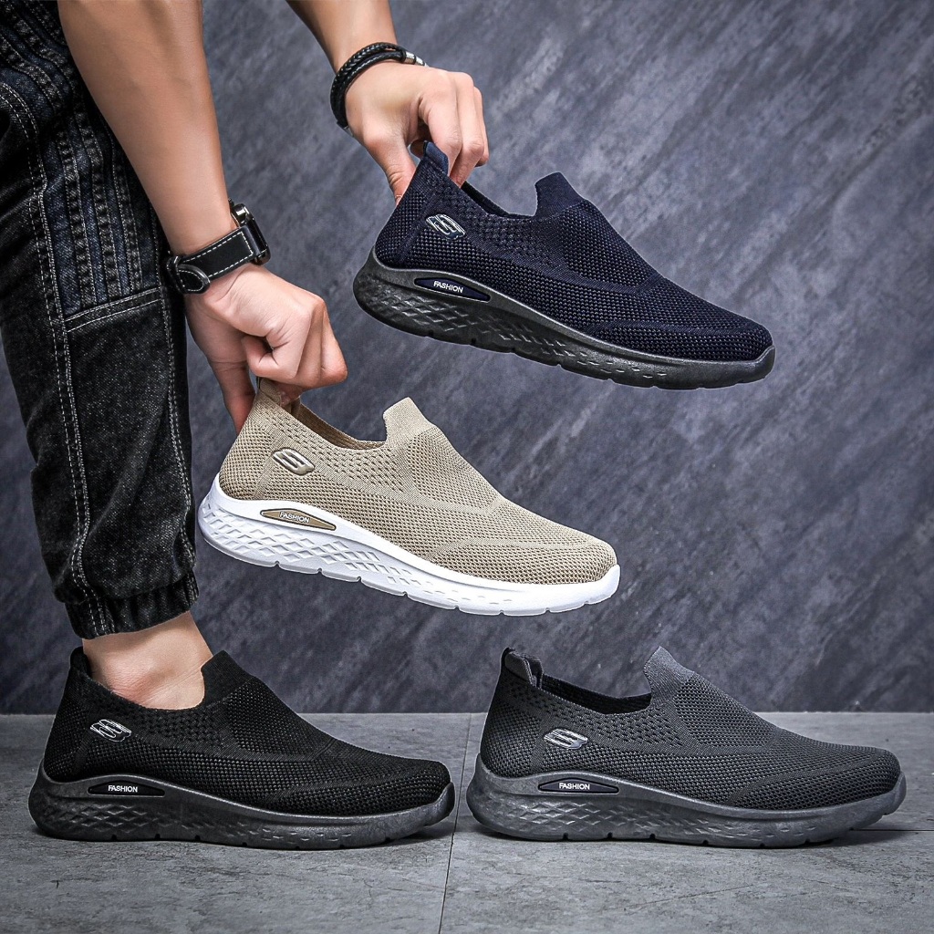 Jual ESSE Sepatu Sneakers Slip On Kanvas Rajut Pria Tanpa Tali Casual ...