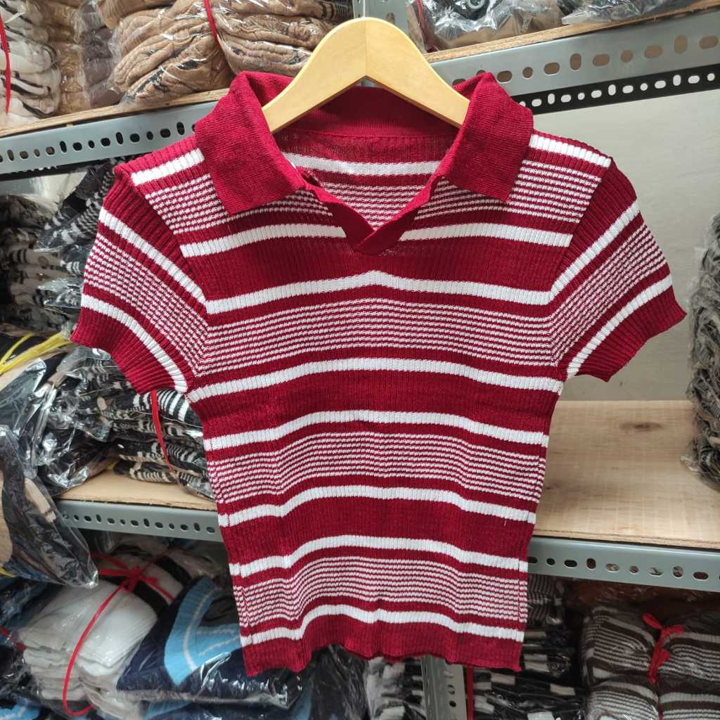 Jual Atasan Rajut Kerah Crop Lisaii/Crop Top Rajut | Shopee Indonesia