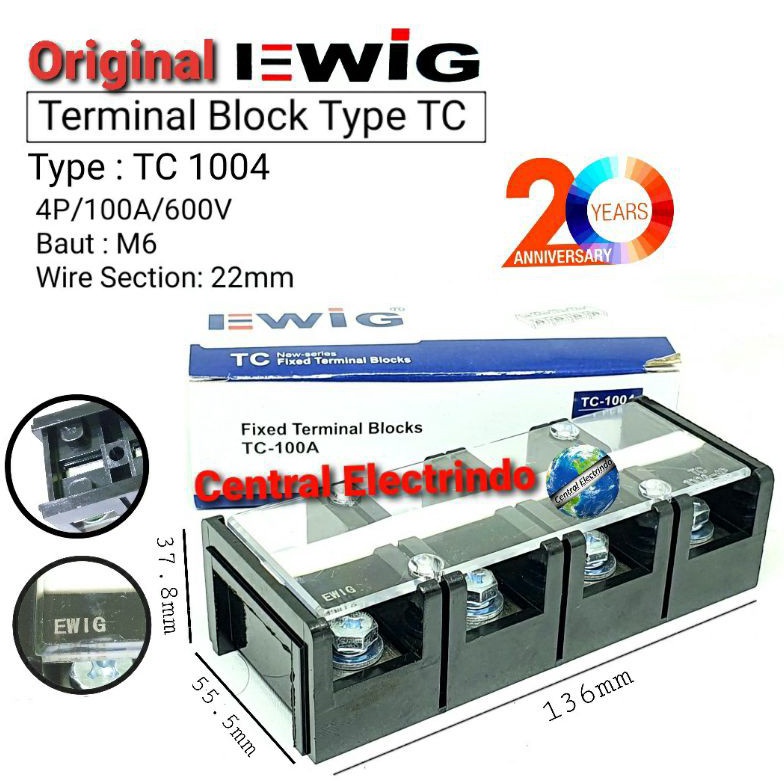 Jual Model baru Terminal Block Blok 100A 4P (TC 1004) EWIG. 8JK ...