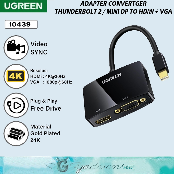 Jual UGREEN Converter Mini DP to HDMi / Adapter VGA Laptop Thunderbolt ...