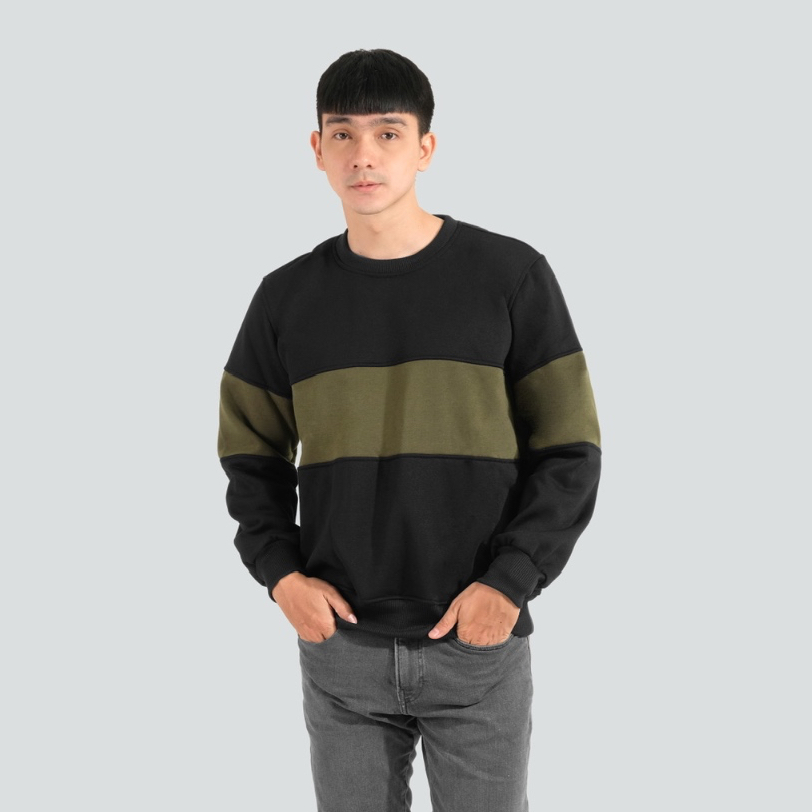 Jual Mcvois Sweater Crewneck Kombinasi 2D Hitam Plat Army | Shopee ...