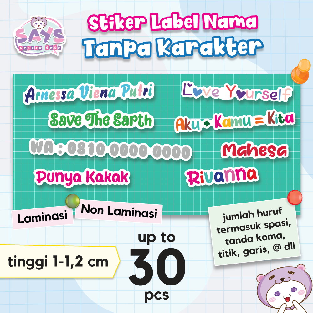 Jual Stiker Nama Anak Tanpa Karakter Anti Air (Stiker isi 30 pcs ...