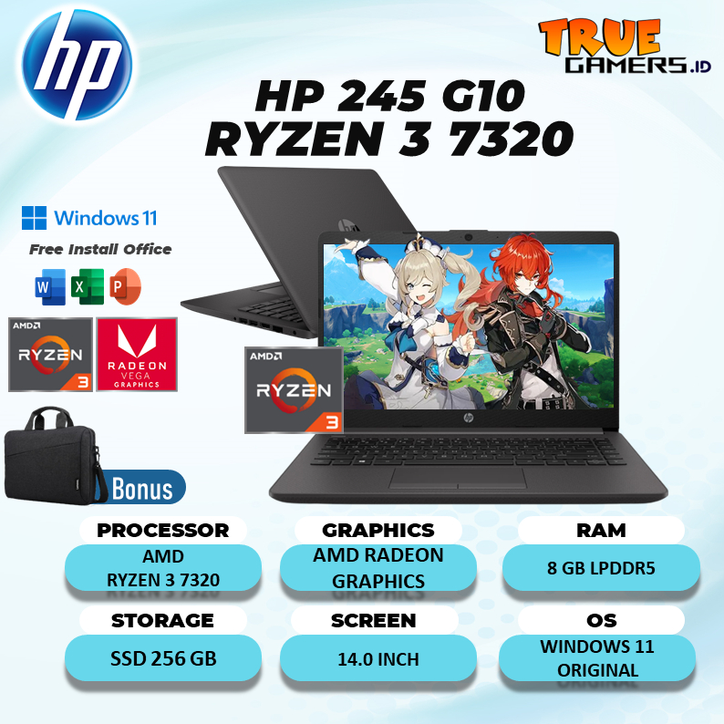 Jual LAPTOP HP 245 G10 RYZEN 3 7320 8GB 256GB W11 14.0 SLV | Shopee ...