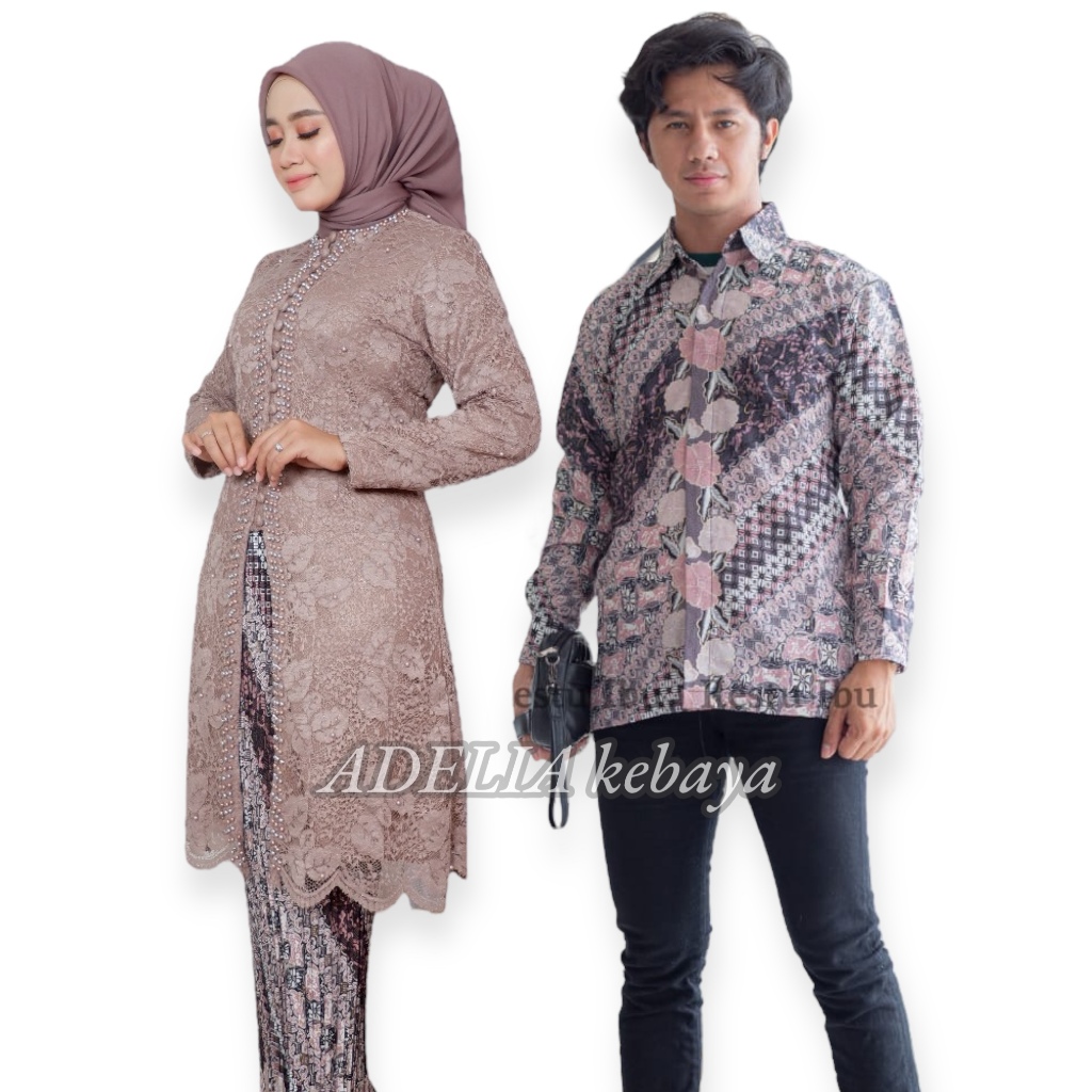 Jual ADE - couple kebaya kancing seribu payet mix kemeja batik silky ...