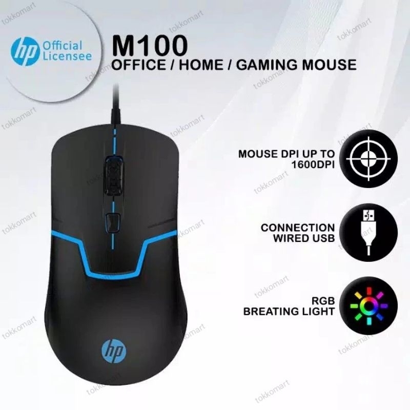 Jual Mouse Gaming HP M100 - 1600DPI RGB USB Wired Dengan Kabel | Shopee ...