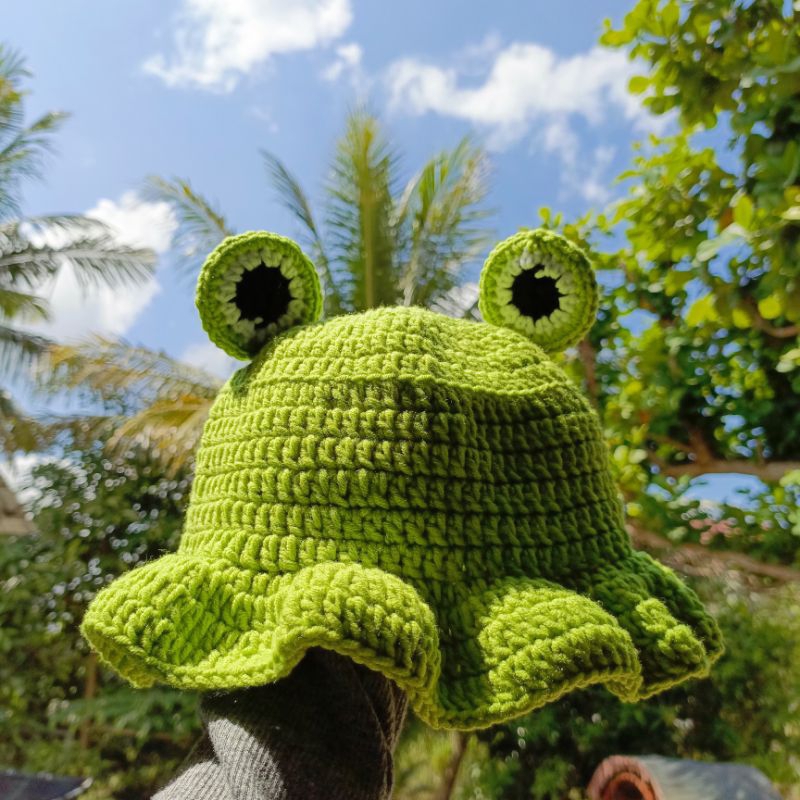 Jual Topi Rajut Kodok / Bucket Hat Kodok / Crochet Frog Bucket Hat ...