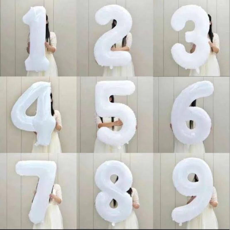 Jual Balon foil angka warna putih jumbo ukuran 80cm balon angka putih ...