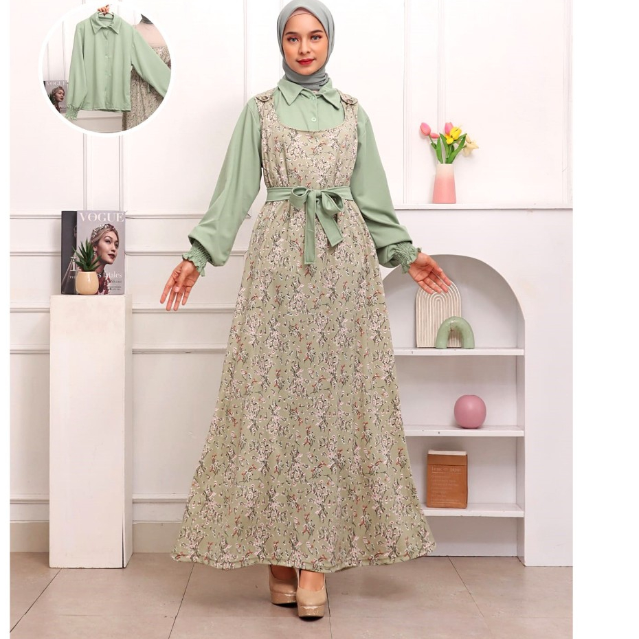 Jual Gamis overal busui oversize motif bunga mayung + inner kerah ...