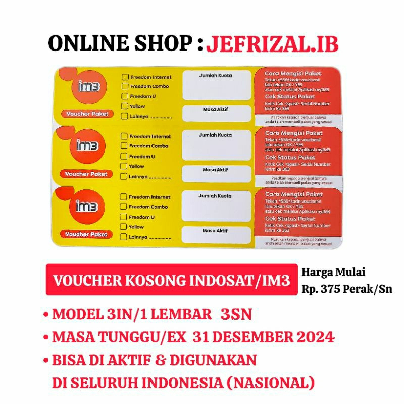 Jual VOUCHER KOSONG IM3 INDOSAT | Shopee Indonesia