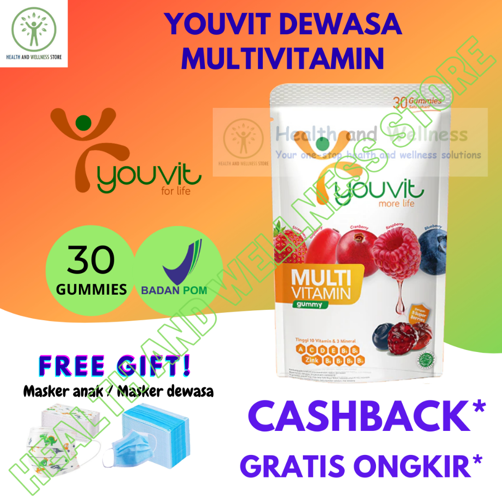 Jual YOUVIT MULTIVITAMIN DEWASA YOU VIT 30 GUMMY TABLET ADULT VITAMIN BERRY | Shopee Indonesia