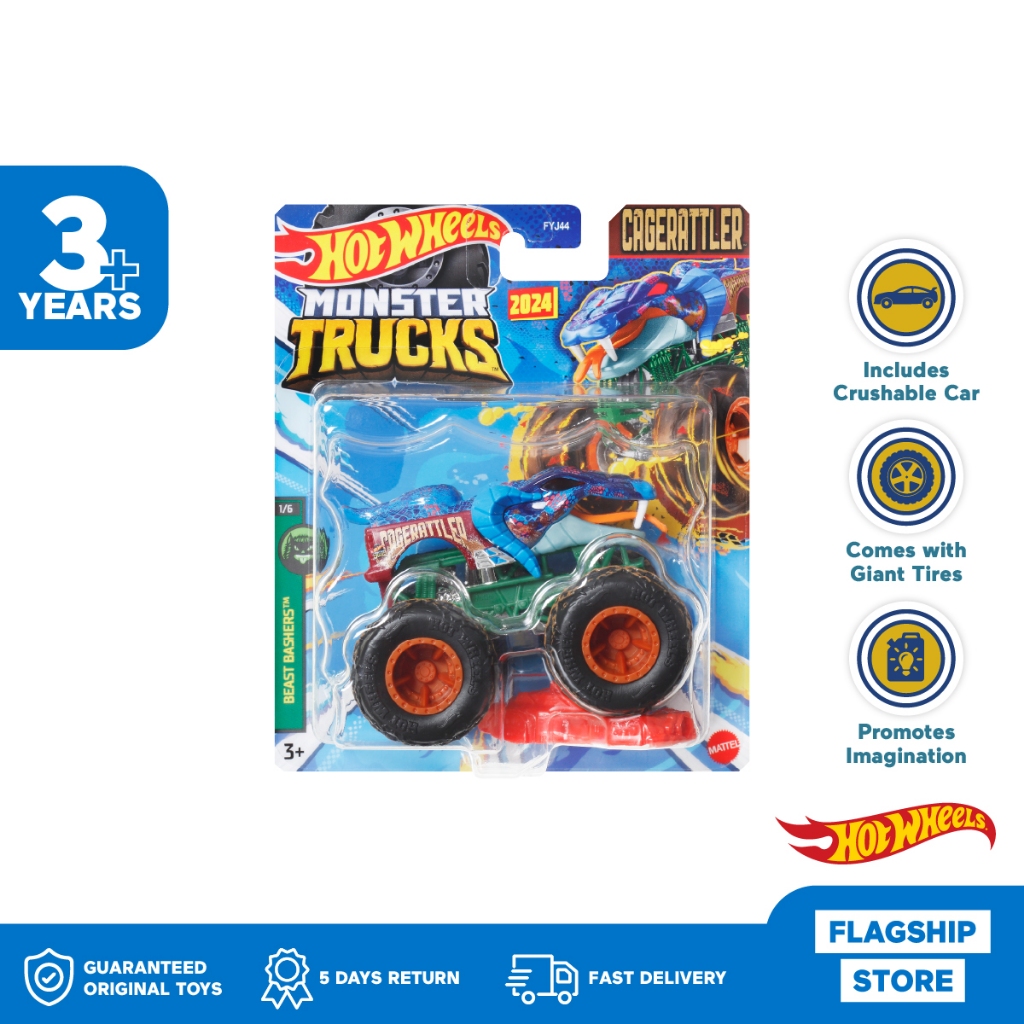 Jual Hot Wheels Monster Trucks 2024 Cage Rattler - Mainan Mobil Balap | Shopee Indonesia