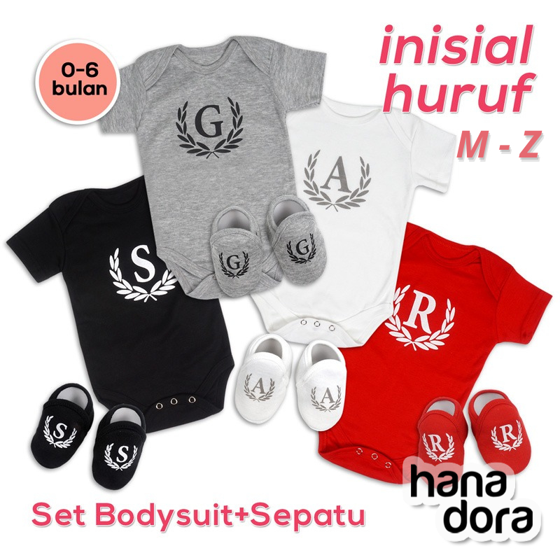 Jual Set Bodysuit + Sepatu Inisial - Jumper Baby Huruf Nama | Shopee ...