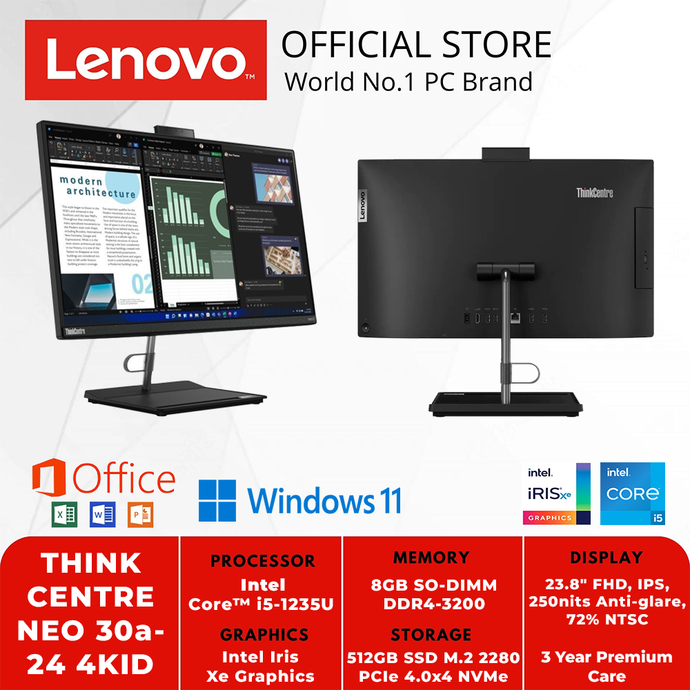 Jual LENOVO ALL IN ONE TC NEO 30a-24 4KID INTEL CORE i5-1235U 8GB 512GB ...