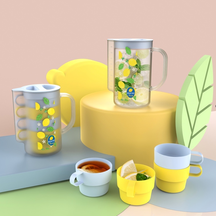 Jual Pitcher Set 5 in 1 Pitcher Plastik 1L + 4 Cangkir Teko Pitcher Jus ...