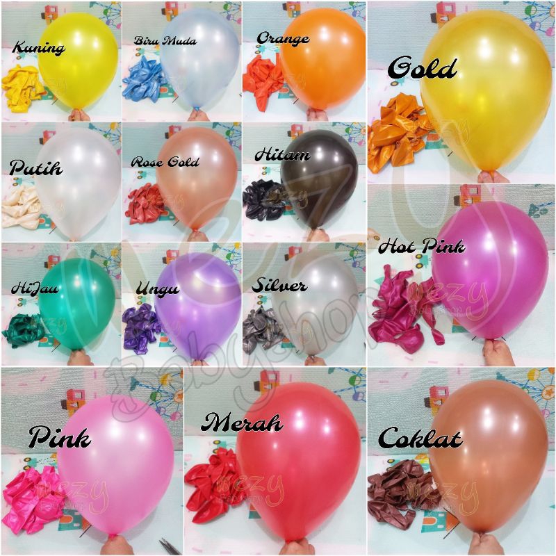 Jual balon latex metalik 12" / warna warni ukuran besar / balon ulang ...