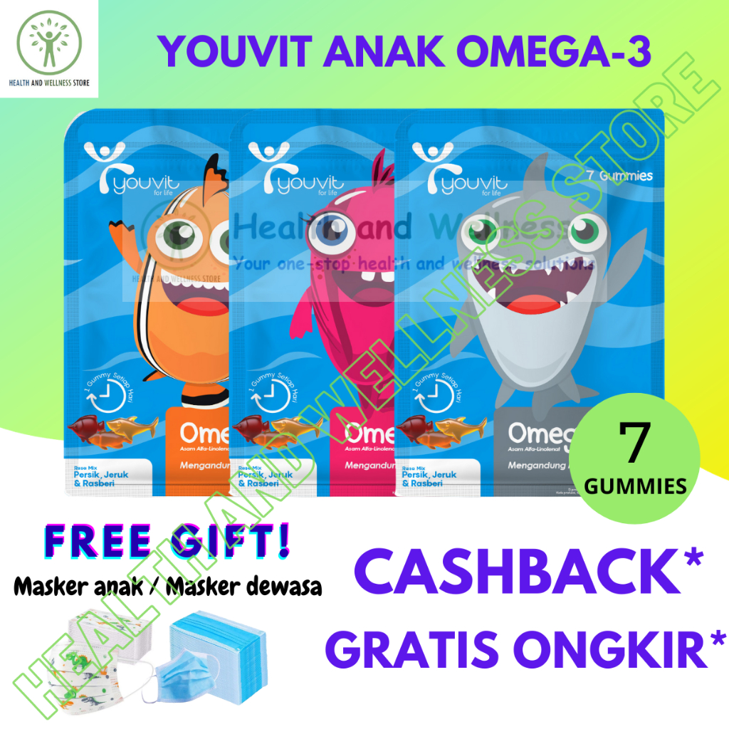 Jual YOUVIT GUMMY MULTIVITAMIN OMEGA 3 ANAK 7 GUMMIES SACHET BOX 1 SACHET | Shopee Indonesia