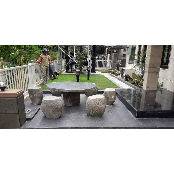 Jual Meja taman batu kali /Meja batu kali set 6 kursi | Shopee Indonesia