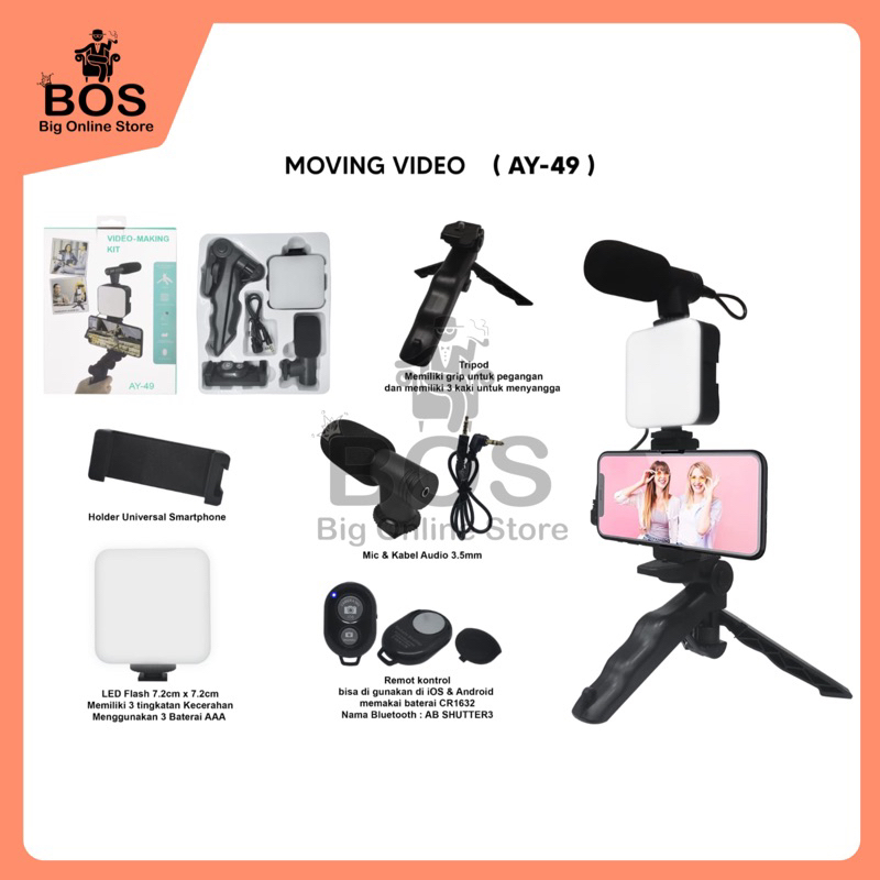 Jual BOS - Paket Microphone Vlogging KIT 5in1 / Video Making Kit AY-49 ...