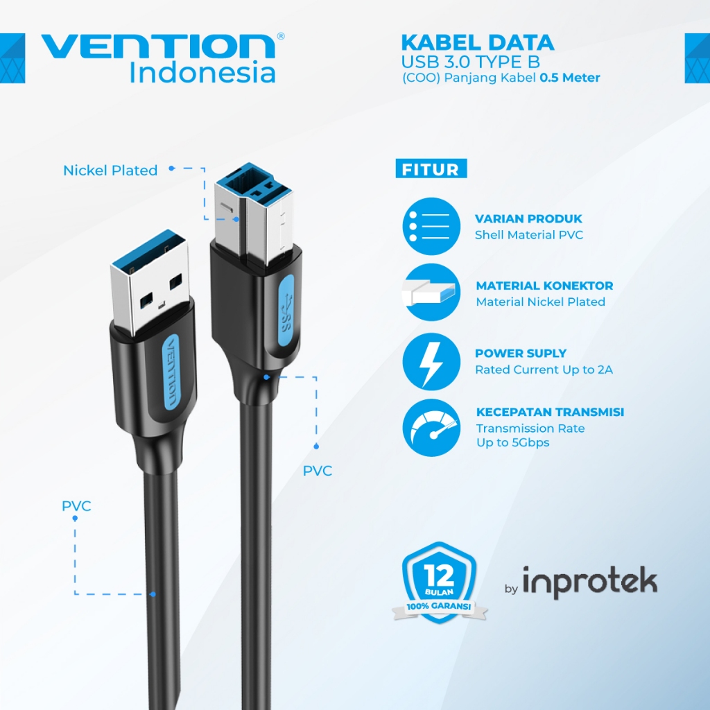 Jual Vention Kabel Data USB 3.0 Type B for Printer Harddisk | Shopee ...