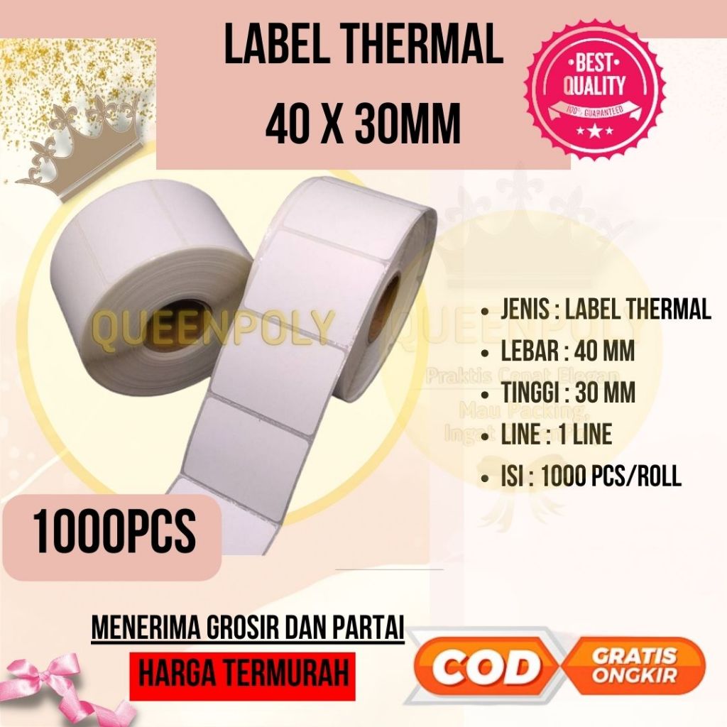 Jual Kertas Thermal Stiker Label Sticker Label Barcode ukuran 40x30 mm ...