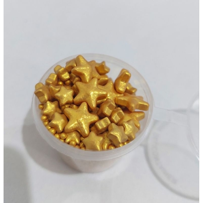Jual sprinkle bintang gold mix/bintang gold/hiasan mutiara/hiasan kue ...