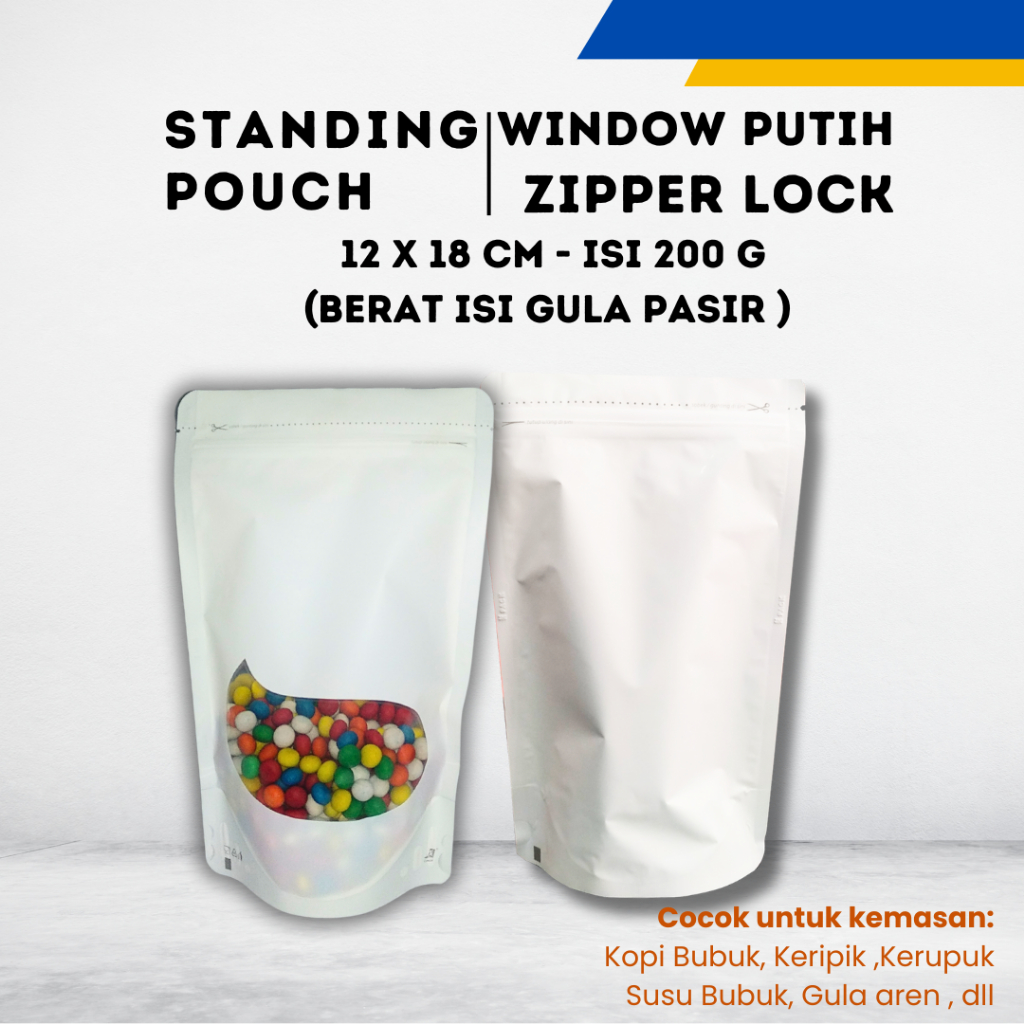 Jual Standing Pouch Window Transmetz Putih 200 gr 12 x 18 cm (isi 100 ...