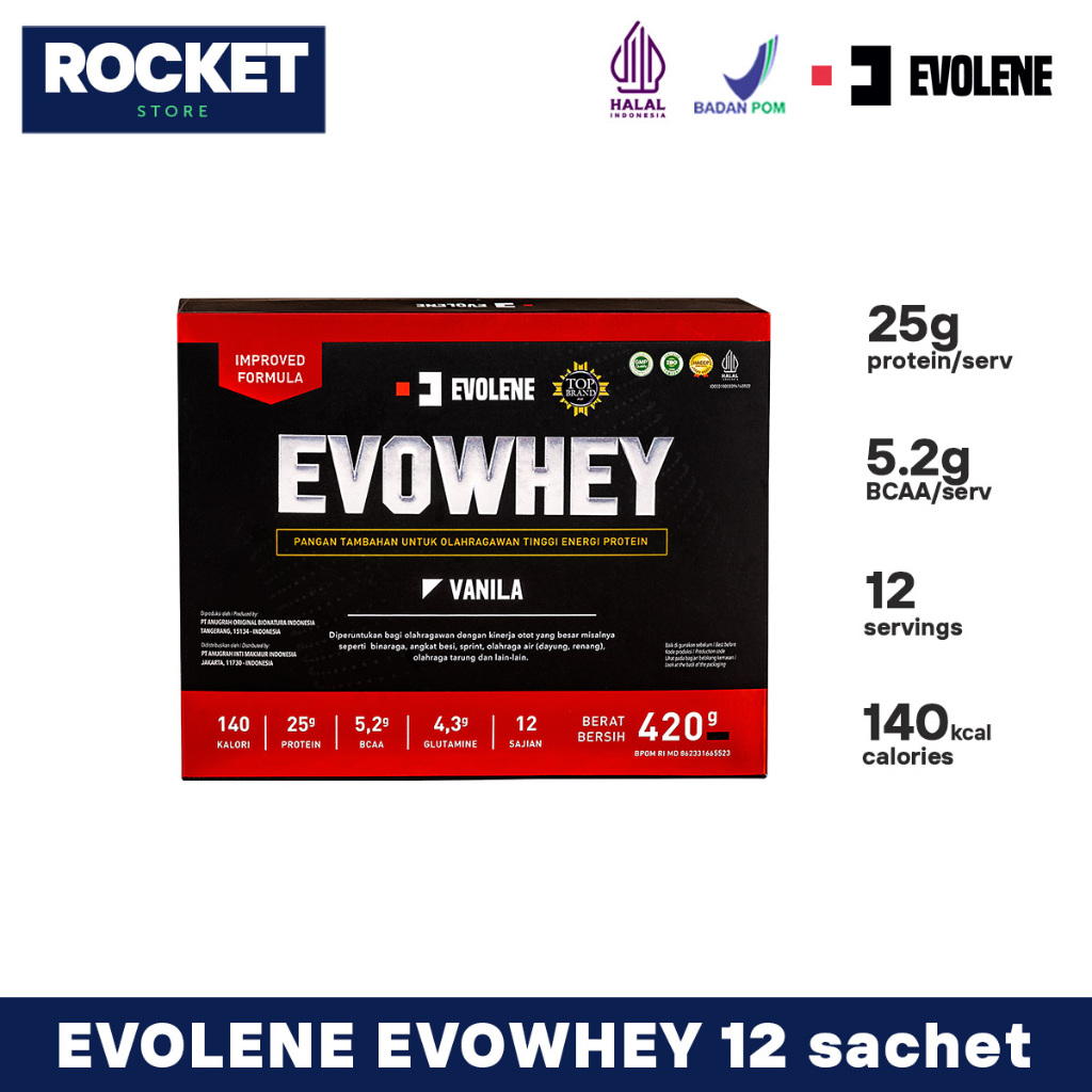 Jual EVOLENE EVOWHEY 12 sachet 420 gram - Whey Protein Concentrate with ...