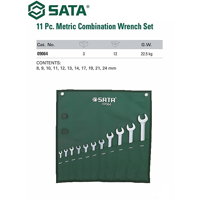 Jual KUNCI RING PAS SET 09064 11PC COMBINATION WRENCH SET (METRIC) SATA ...