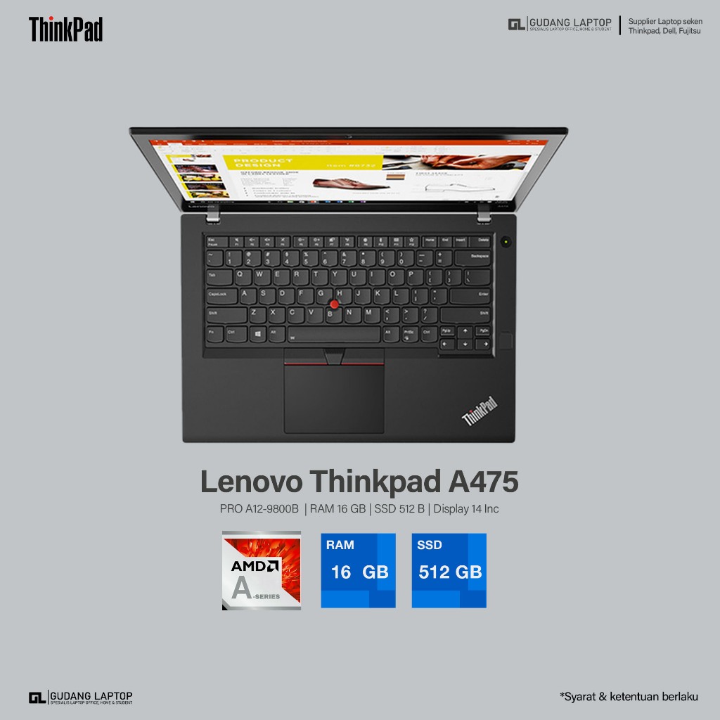 Jual LAPTOP LENOVO THINKPAD A475 A12-9800B RAM 16 GB SSD 512 GB LAYAR ...