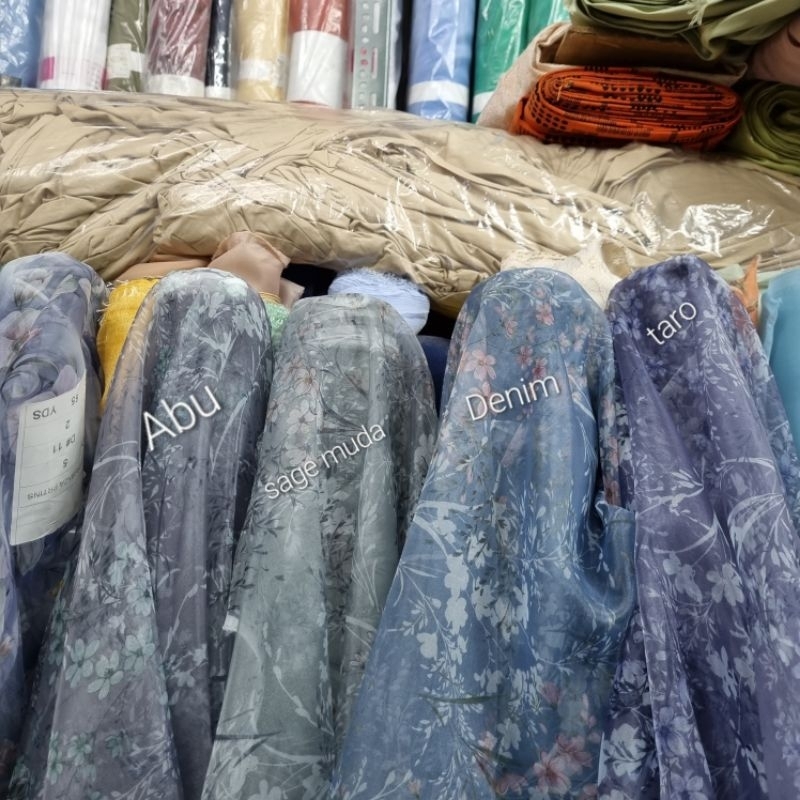 Jual Kain Organza Silk Premium Motif Print Bunga Rambat Bahan Super ...