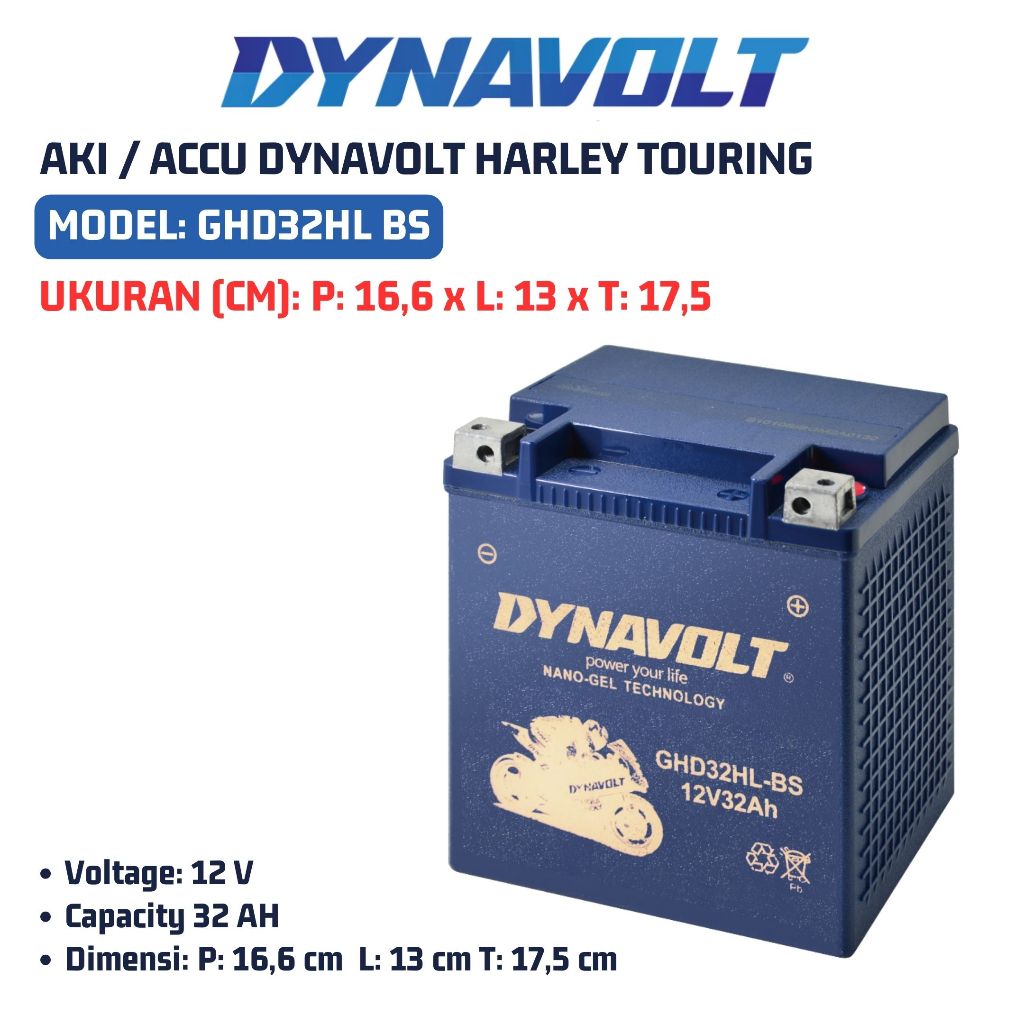 Jual AKI / ACCU DYNAVOLT HARLEY TOURING MODEL GHD32HL BS | Shopee Indonesia