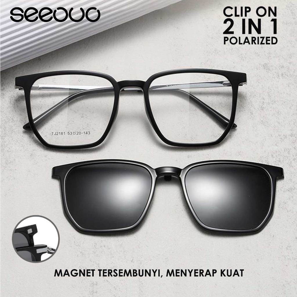 Jual Seeouo Frame Kacamata Clip On 2in1 Lensa Clip Polarized Model Kotak TR90+Metal Pria Wanita ...