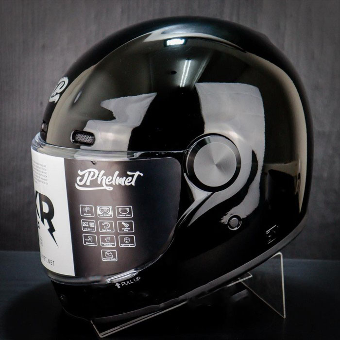 Jual HELM JPX HELM JP ROKR SOLID SUPER BLACK SILVER RETRO CLASSIC ...