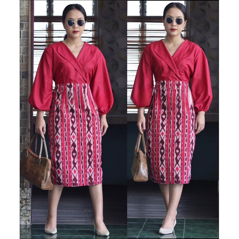 Jual ( Ready Stok) Dress Balon Mix Kombinasi polos Navy | Shopee Indonesia