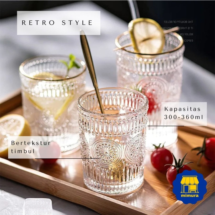 Jual Gelas Kaca Gelas Kopi Teh Jus Cafe Resto Estetik Unik Retro Vintage - 360ml | Shopee Indonesia