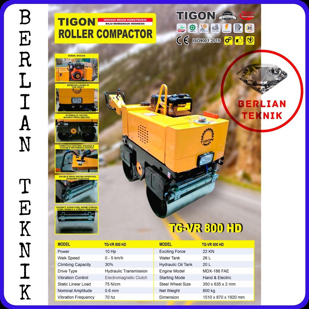 Jual Roller Compactor TIGON TG VR 800 HD Double Fuel Hydrolic + Mesin ...