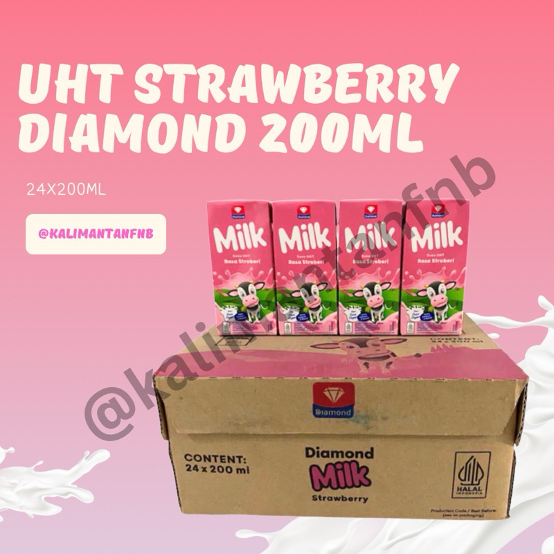 Jual Diamond Milk UHT Strawberry 200ml - KARTONAN ISI 24pcs | Shopee ...