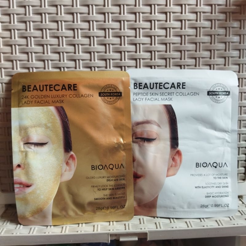 Jual Bioaqua Beautecare 24K Gold / Peptide Collagen Lady Facial Masks ...