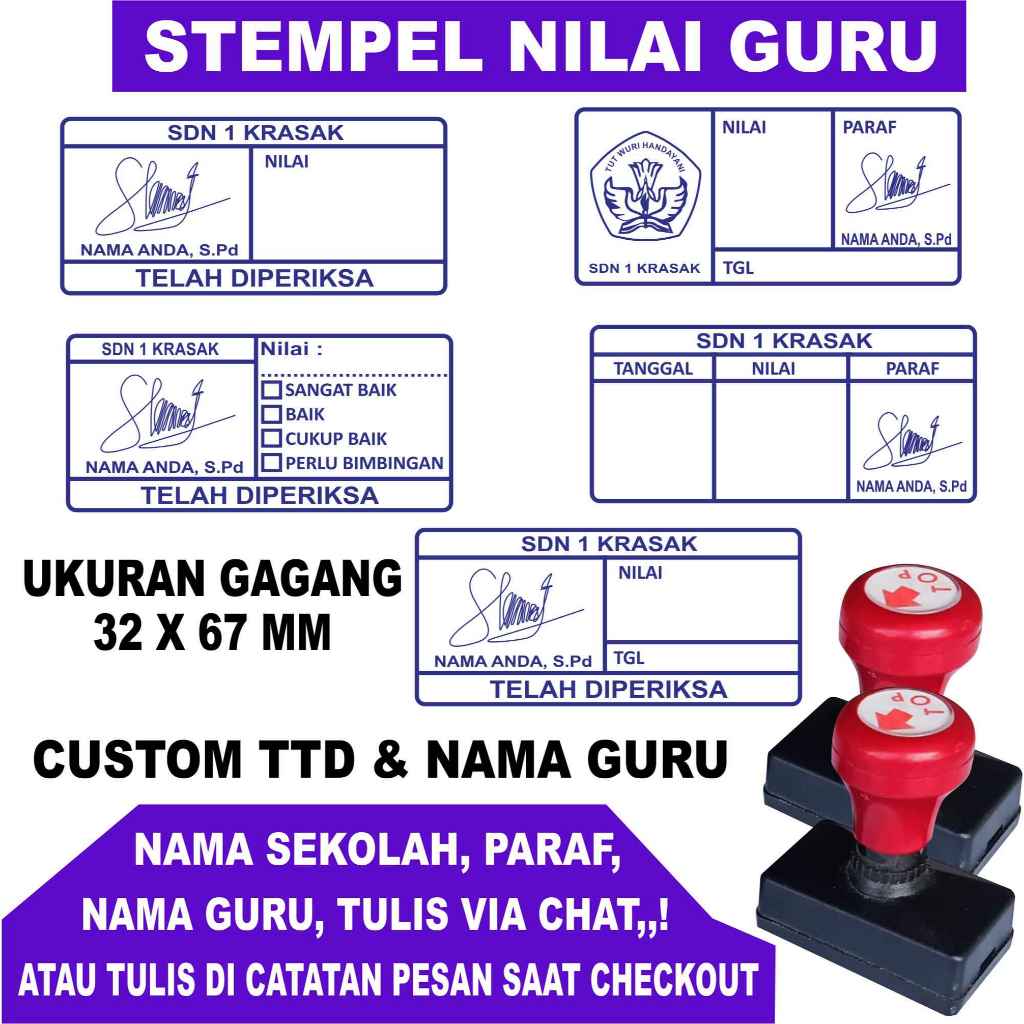 Jual Stempel Nilai Guru Custom Nama Paraf Logo Sekolah | Shopee Indonesia